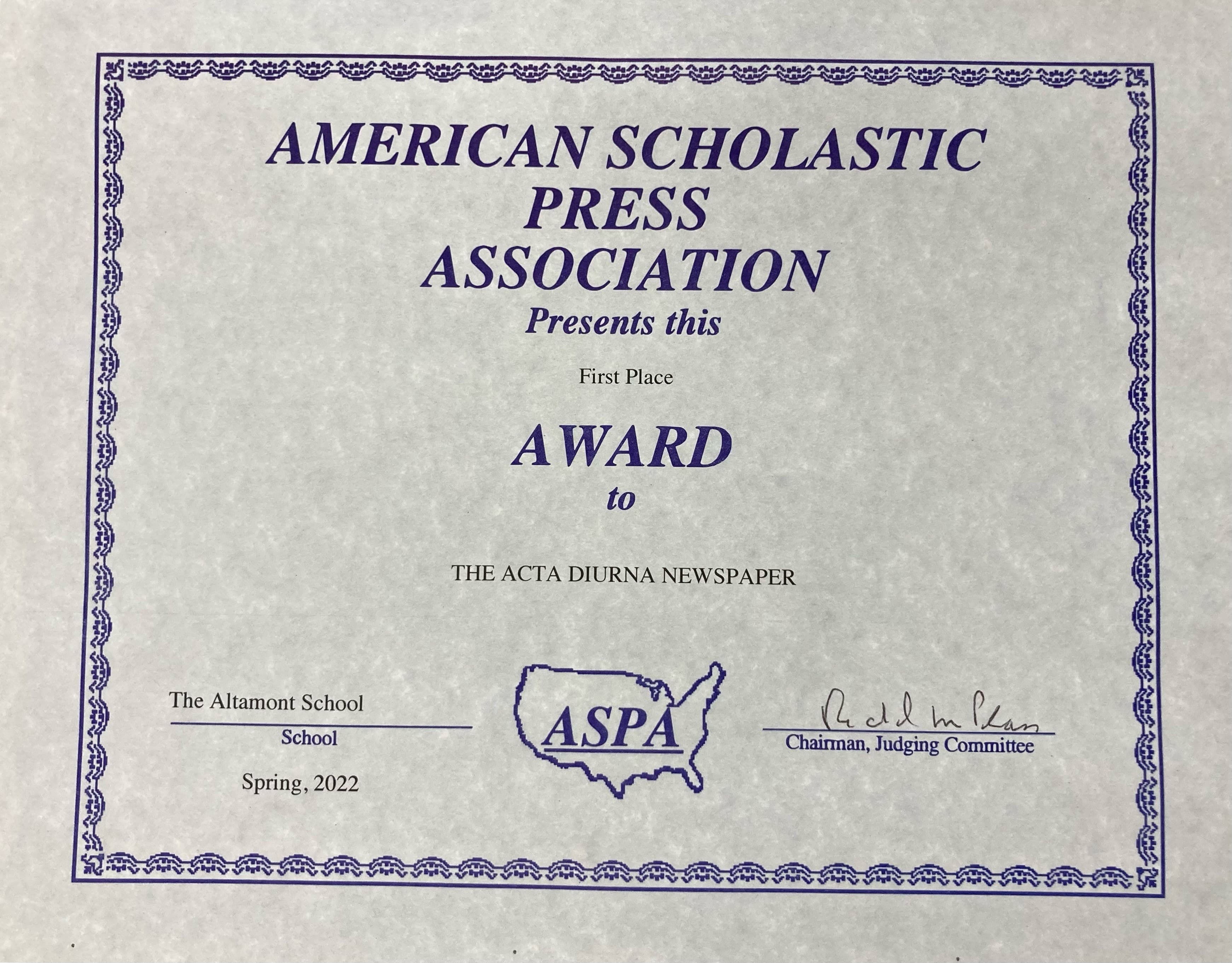 The Acta Diurna Wins Top National Honor - The Acta Diurna | The ...